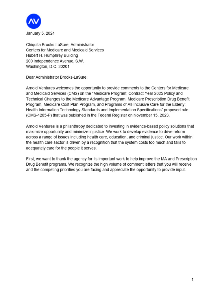 AV Comment Letter - CY 2025 MA Proposed Rule - 1.4 - Final | PDF ...