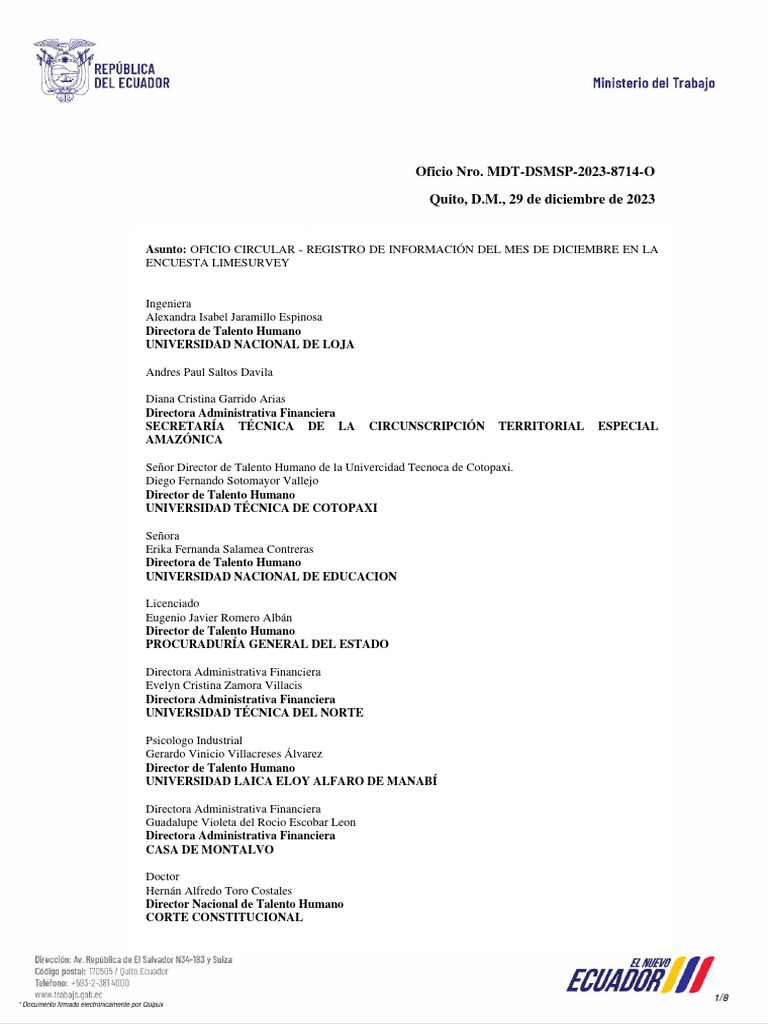 Registro de Información Diciembre 2023 | PDF | Ecuador | Gestión de ...