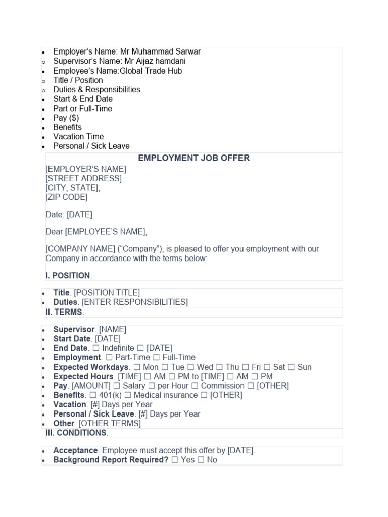 Job Offer Letter and Acceptance Assistant Manager Import and Export | PDF