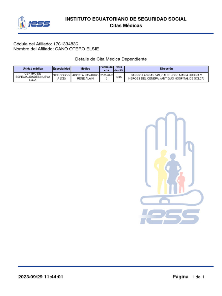 Cita Médica de Elsie Cano Otero | PDF