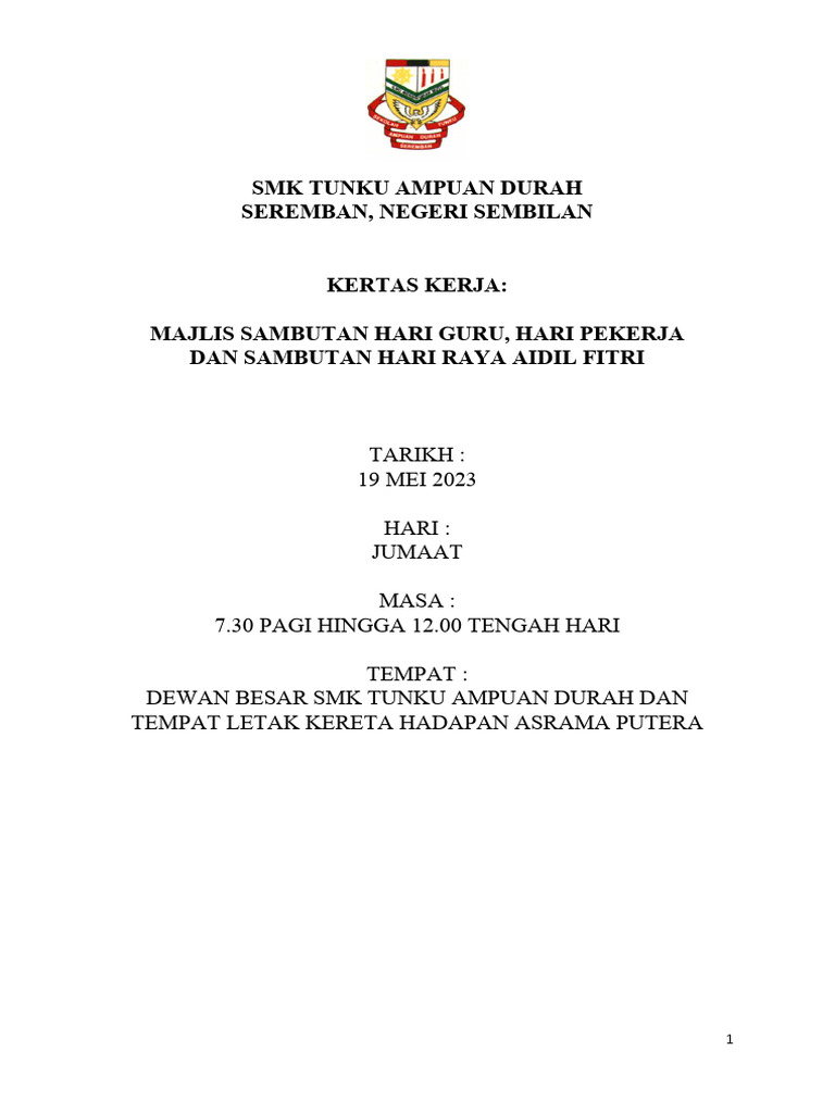 Sambutan Hari Guru dan Raya 2023 SMK TAD | PDF