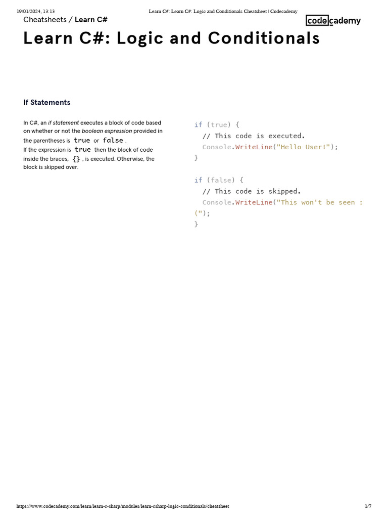 Logic and Conditionals | Download Free PDF | Boolean Data Type | C Sharp (Programming Language)