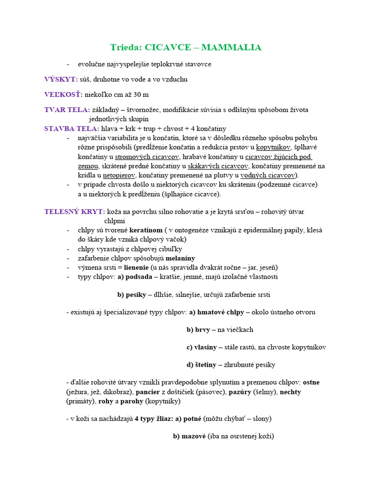 Stavovce - Cicavce I | PDF