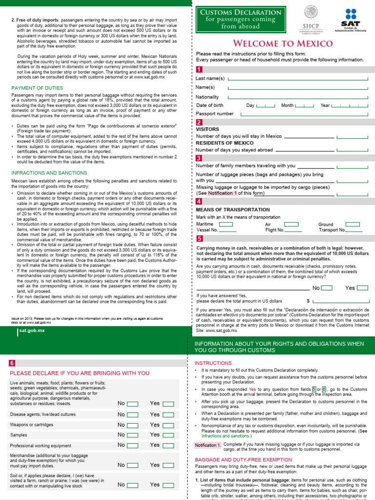Mexican Customs Form | PDF | Customs | Trade