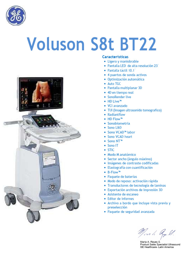 Ficha Tecnica Voluson S8 BT22 | Descargar gratis PDF | Ultrasonido | Software