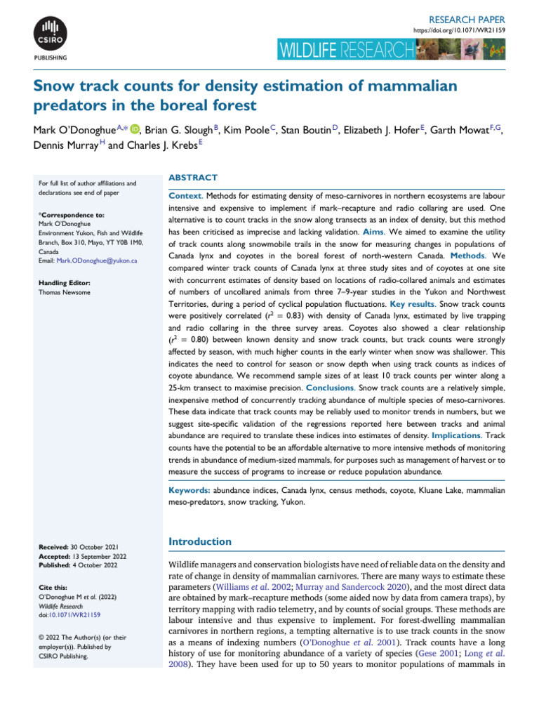 O'Donoghue Et Al. Lynx Population Density | PDF | Coyote | Predation
