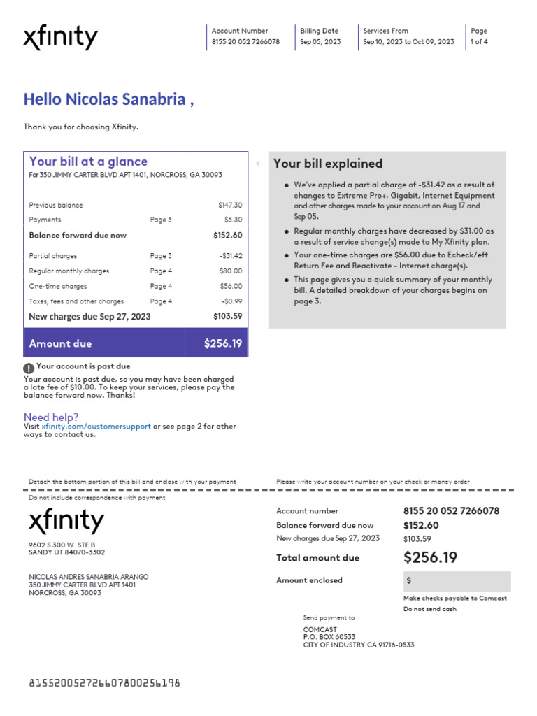 Xfinity Bill Summary and Charges | PDF | Fee | Money