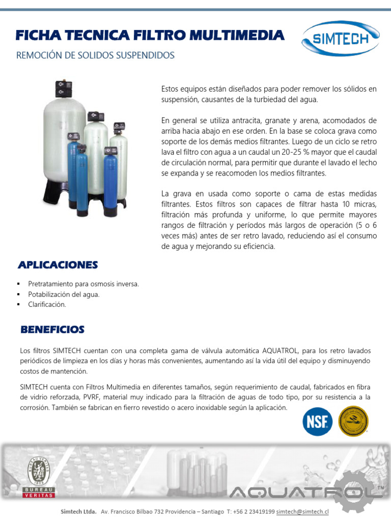 Ficha Técnica de Filtros Multimedia | PDF | Filtración | Química