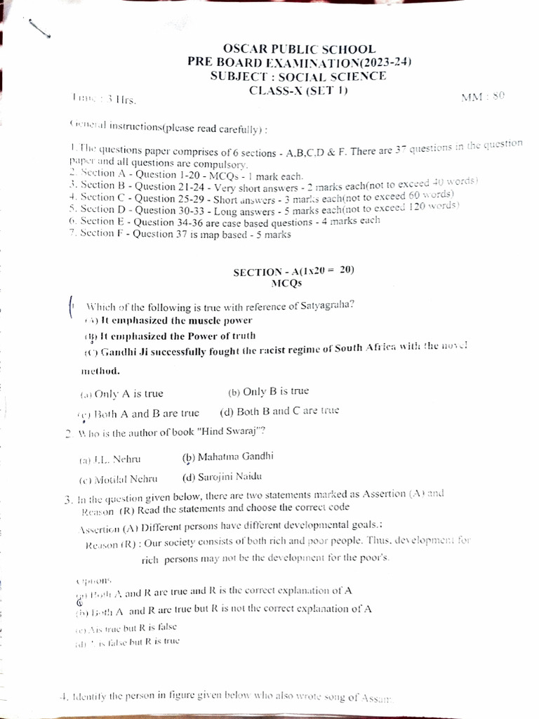 Social Science Preboard Paper 2023-2024 | PDF