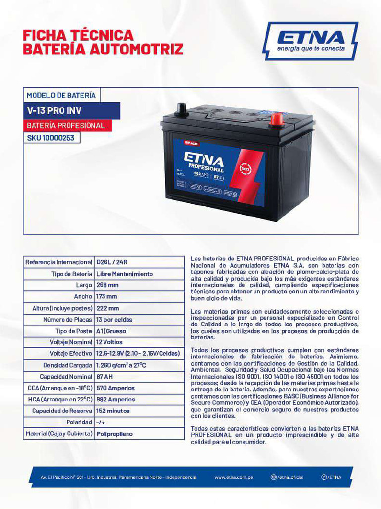 Ficha Tecnica Etna Actualizada V-13 Pro Inv | PDF