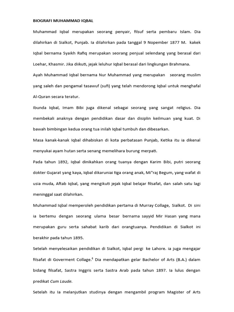 Biografi Singkat Muhammad Iqbal | PDF