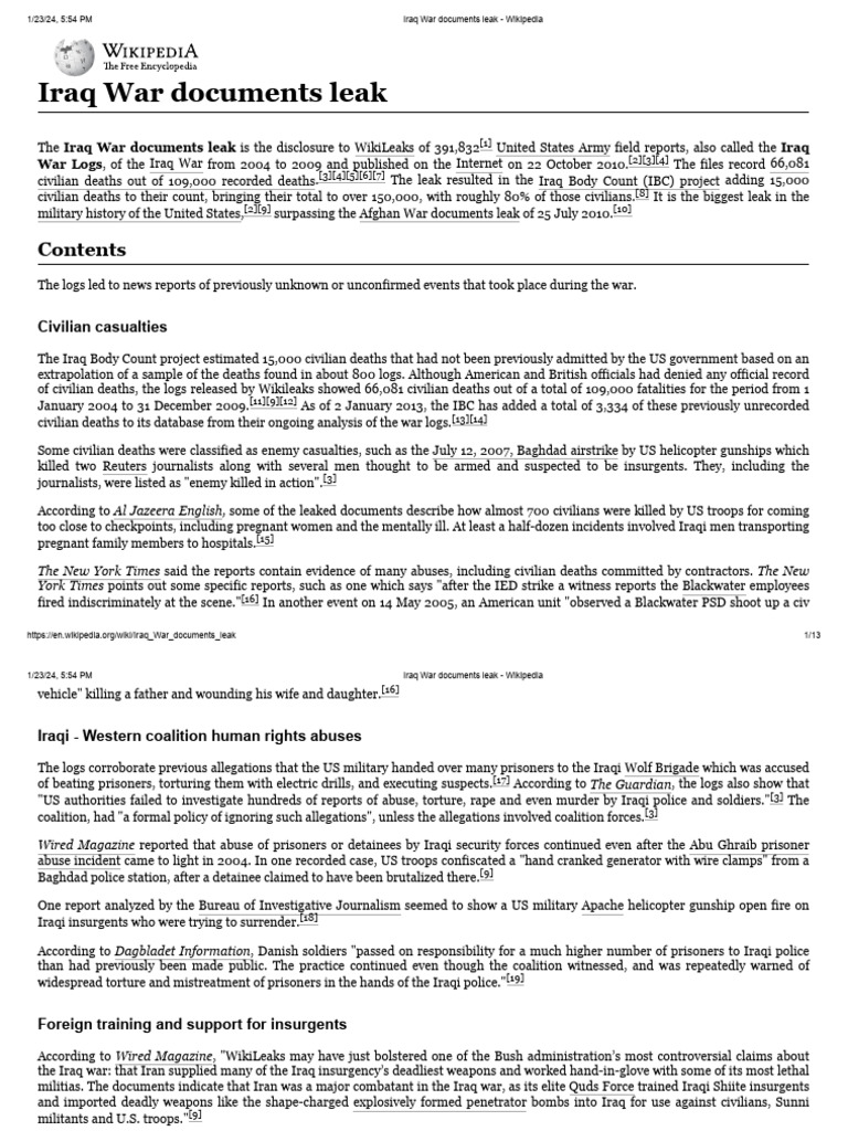 Iraq War Documents Leak | PDF