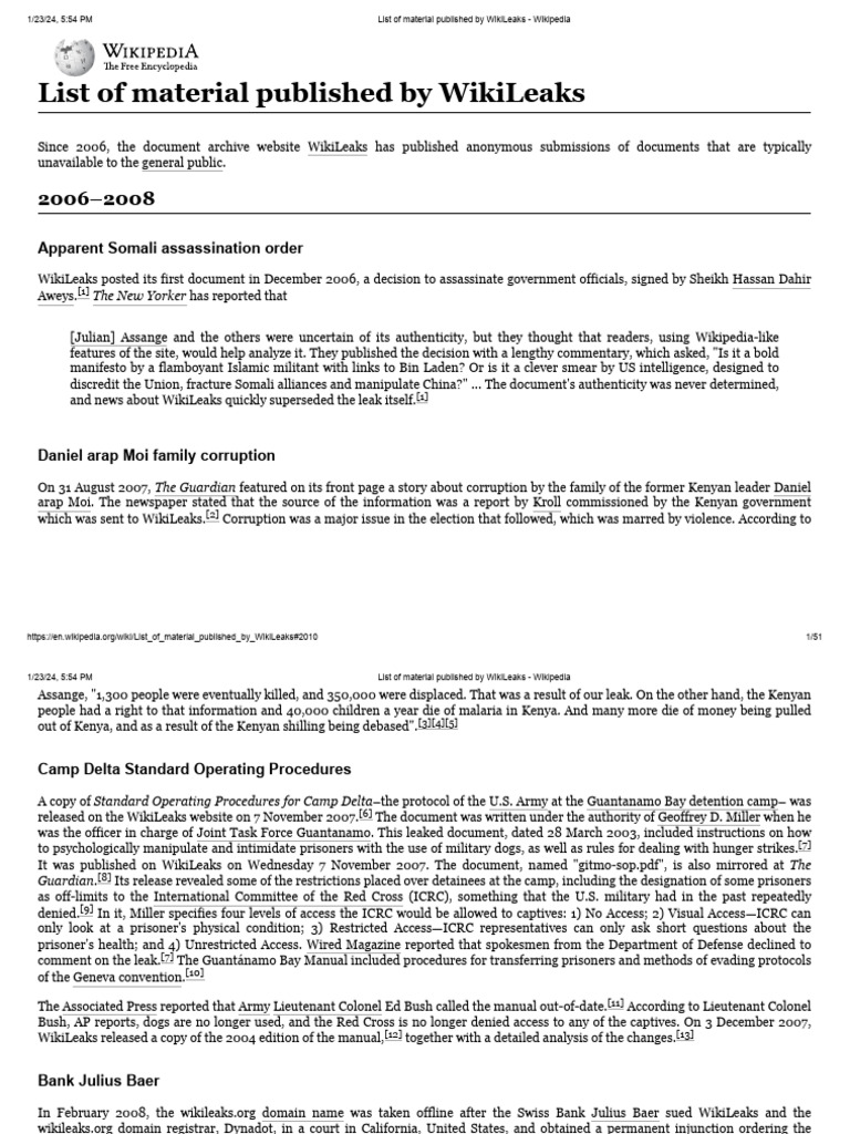 List of Material Published by WikiLeaks | PDF | Wiki Leaks | United ...