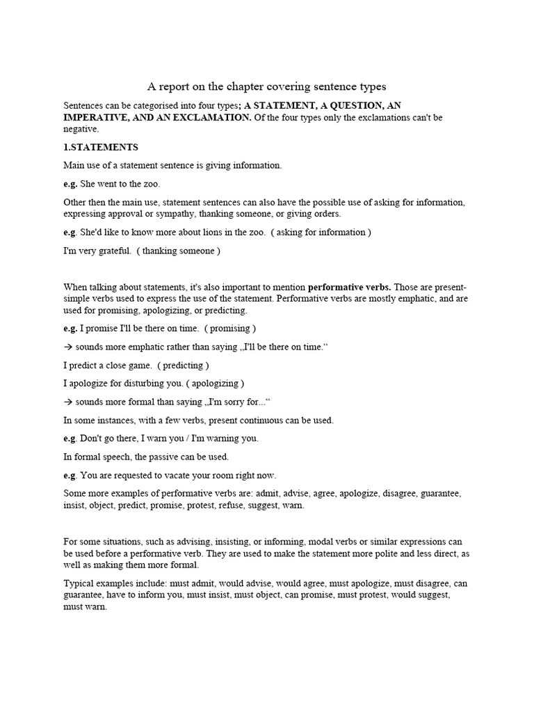 A Report On The Chapter Covering Sentence Types | PDF | Verb | Sentence ...