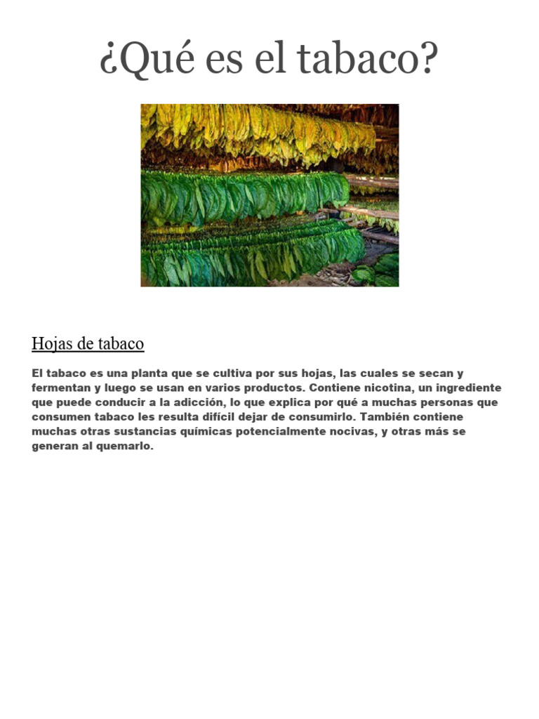 Qué Es El Tabaco | PDF | Nicotina | Cigarrillo