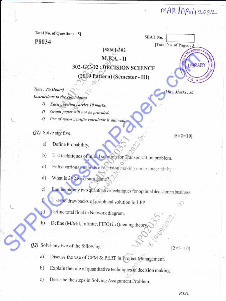 Postgraduate-Pg Mba Semester-3 2022 May Decision-Science-Pattern-2019 | PDF