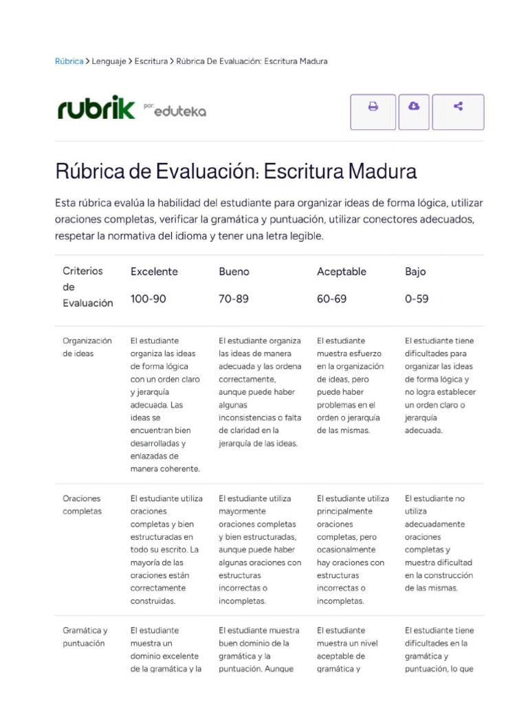 Rúbrica de Evaluación - Escritura Madura | PDF