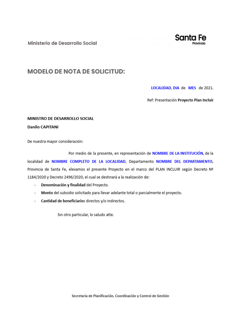Modelo Nota Solicitud INCLUIR | PDF