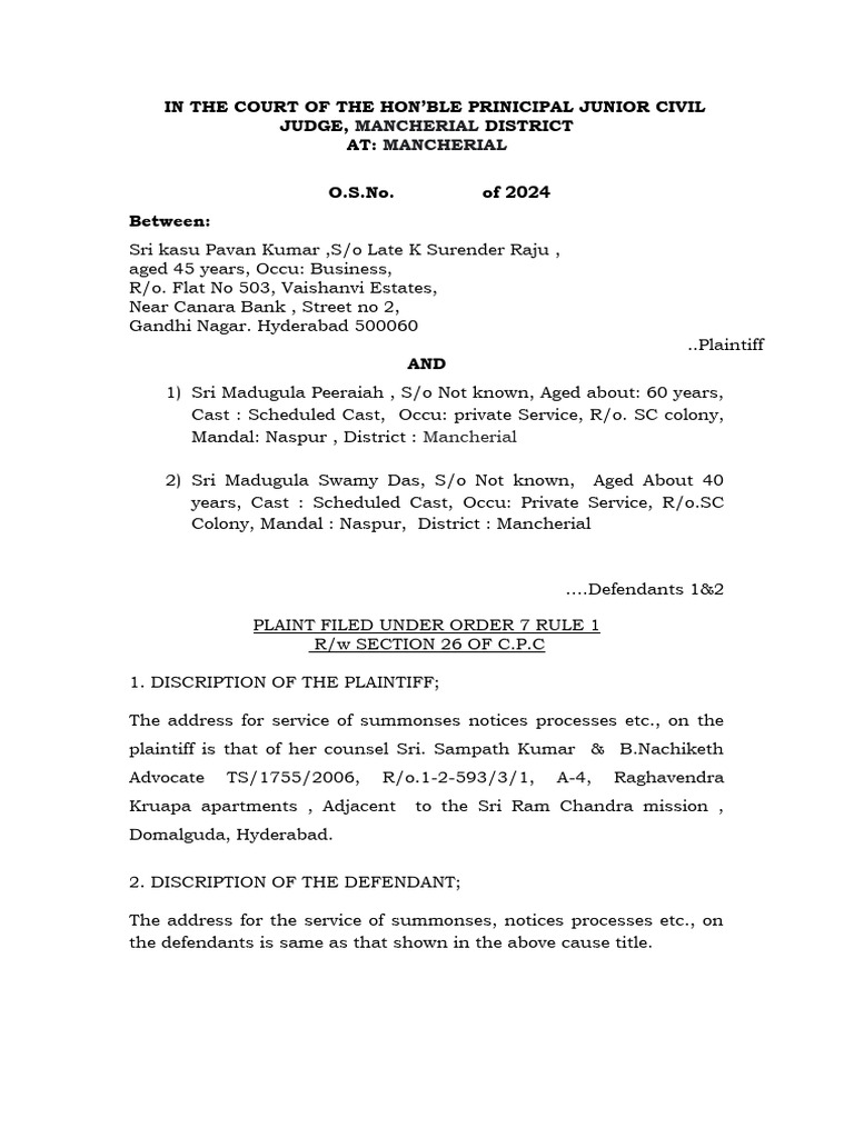 Property Dispute Injunction Suit 2024 | PDF | Lawsuit | Trespass