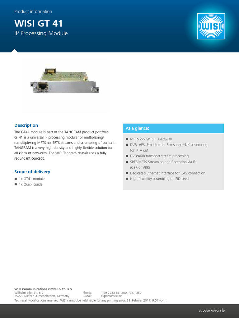 Product Info WISI-GT-41 V3.0.1 en | PDF | Bit Rate | Data Transmission