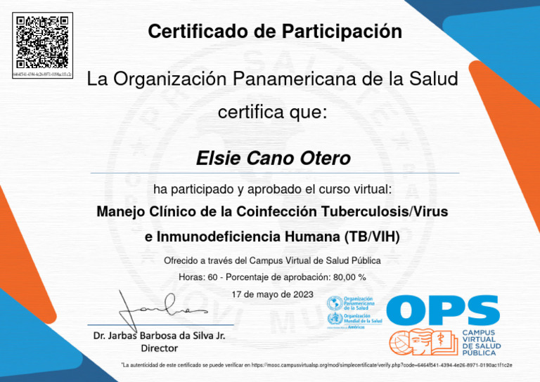 Certificado de Curso TB/VIH OPS | PDF