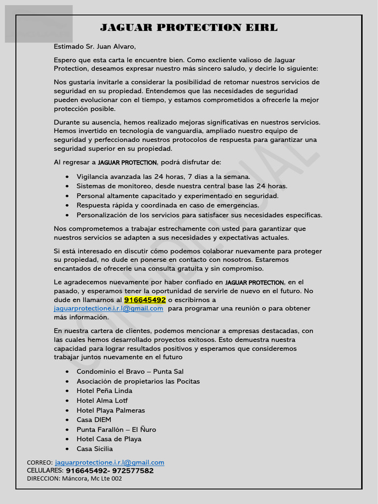 Estimado SR Juan Alvaro | PDF | Hotel