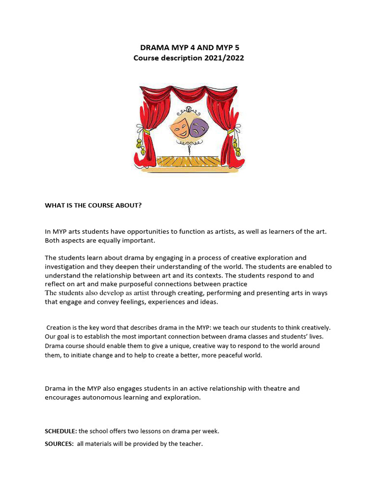 Arts Drama MYP4 MYP5 Course Description | PDF | Comedy | Learning