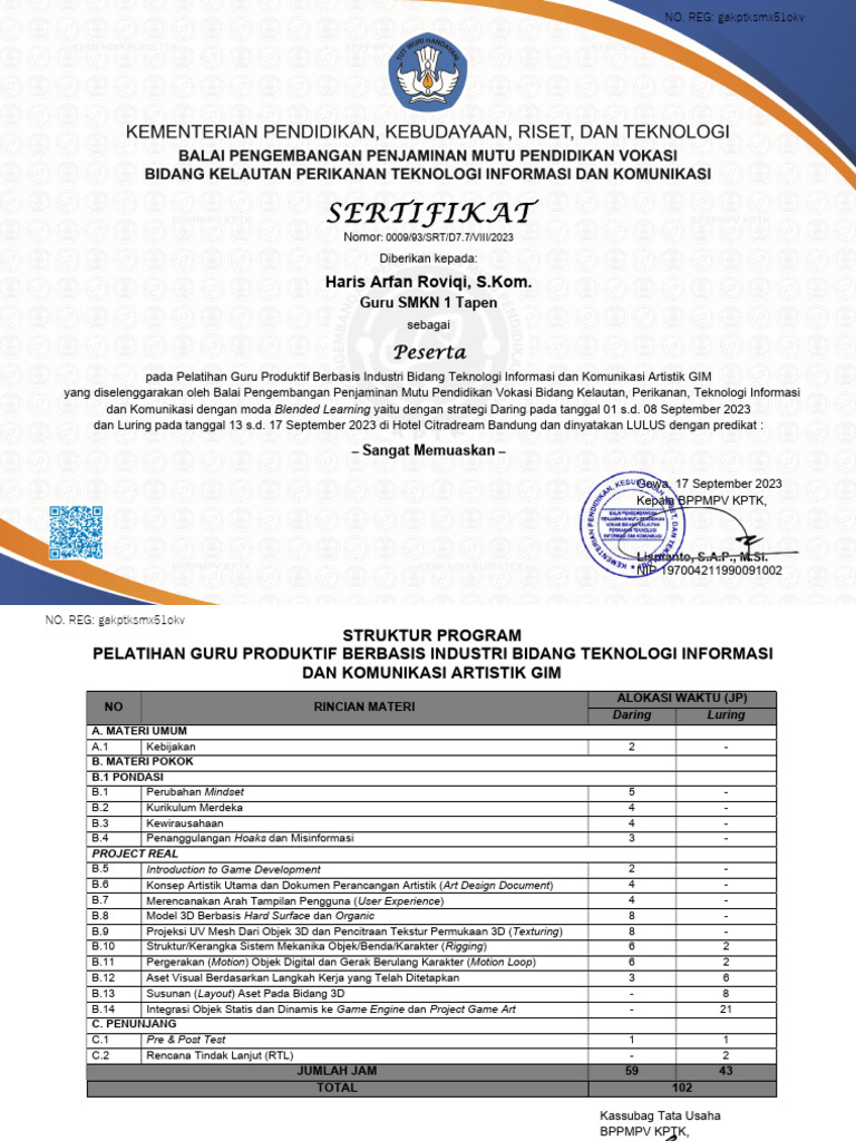 Sertifikat Pelatihan KPTK Gowa 2023 | PDF