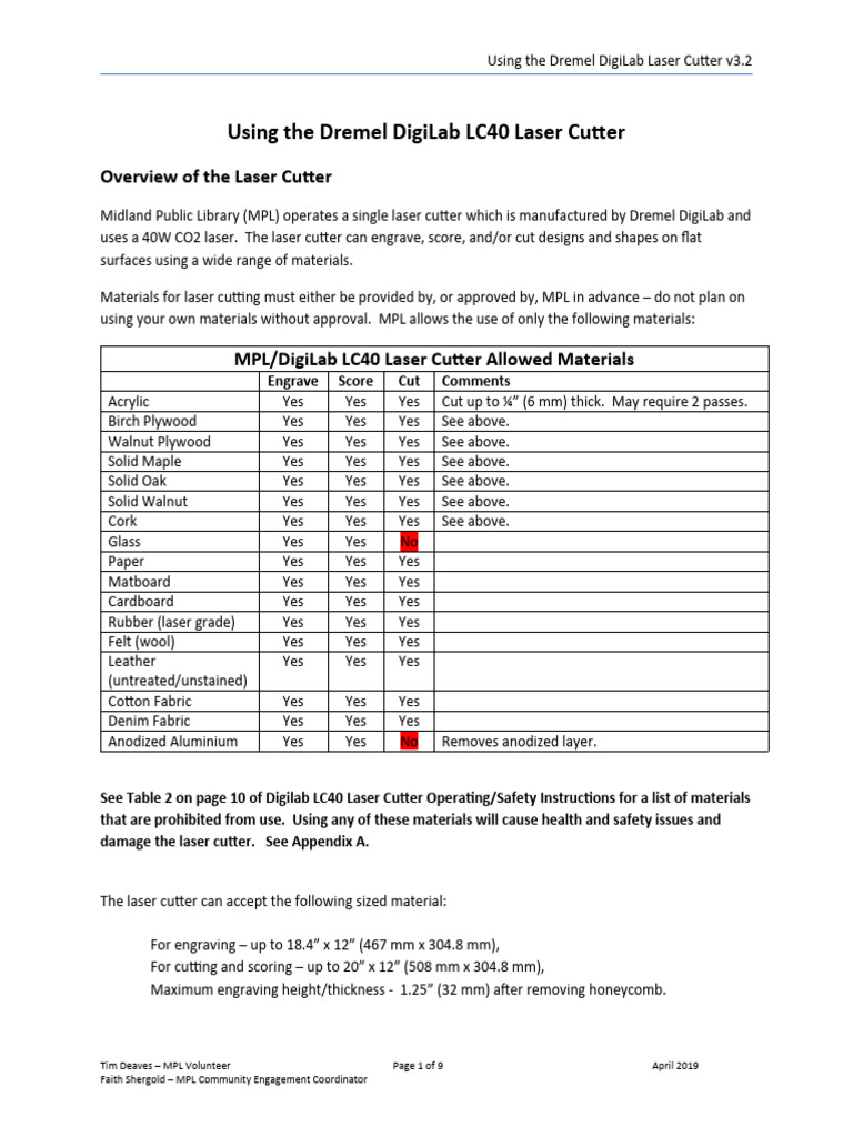 Using The Dremel DigiLab Laser Cutter v3.2 | PDF | Materials