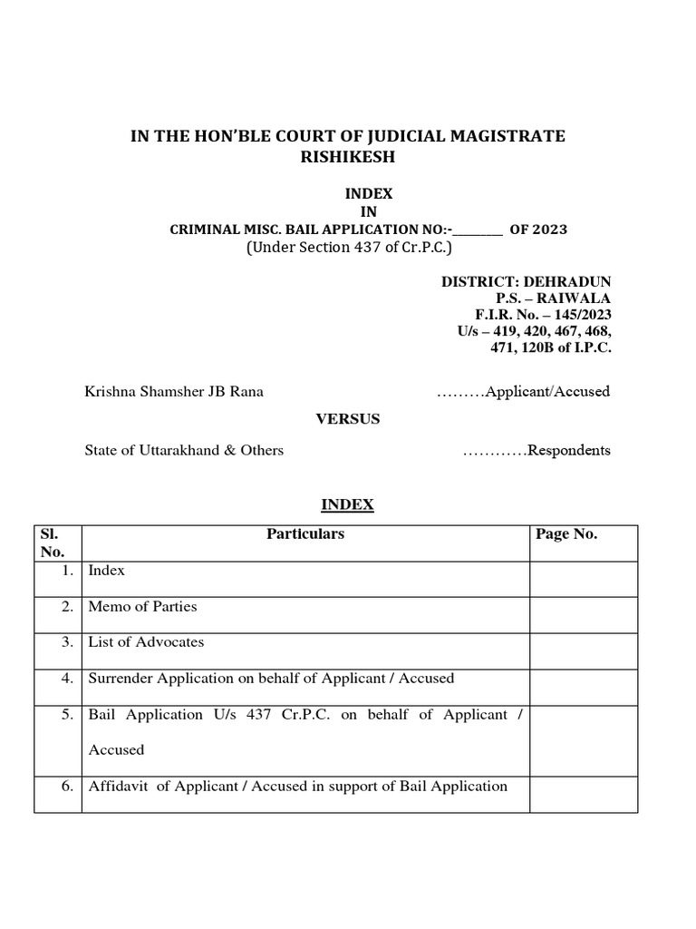Bail Application Under Section 437 Cr.P.C. | PDF | Bail | Affidavit