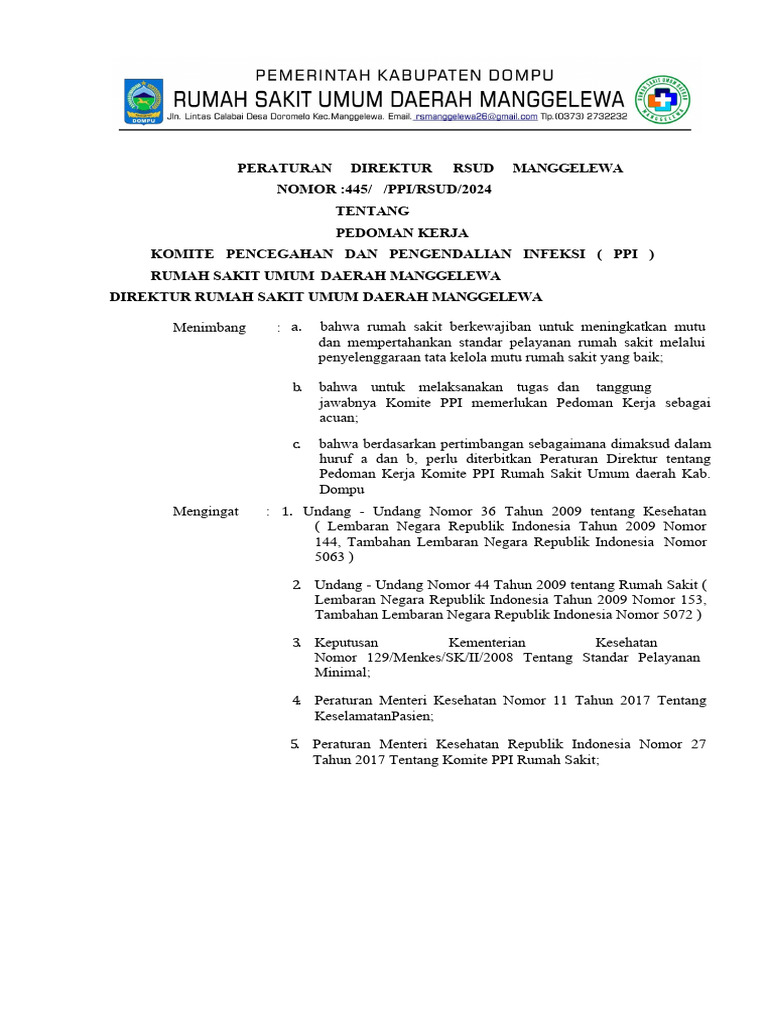 Pedoman Kerja Komite PPI RSUD Manggelewa | PDF