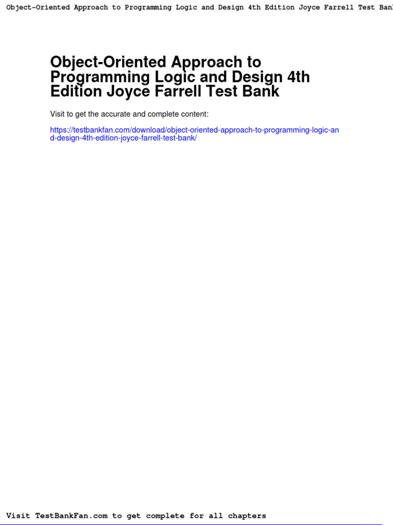 Dwnload Full Object Oriented Approach To Programming Logic and Design ...