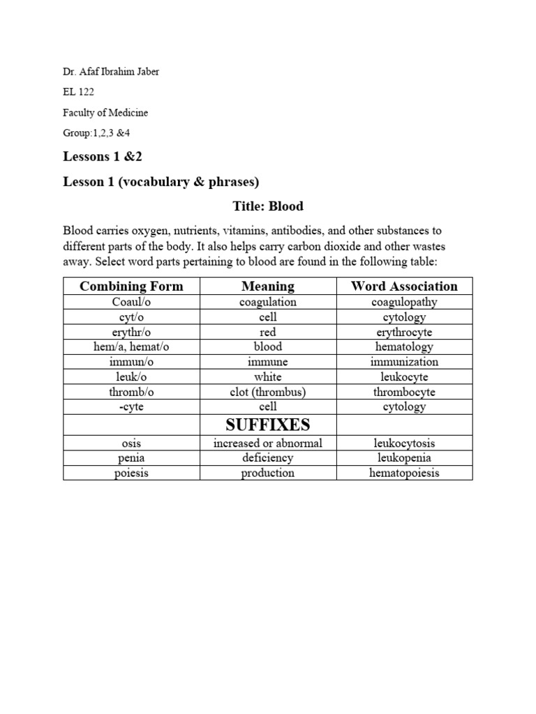 EL 122 Lessons 1 & 2 (Blood, Bone) | PDF | Blood | Red Blood Cell