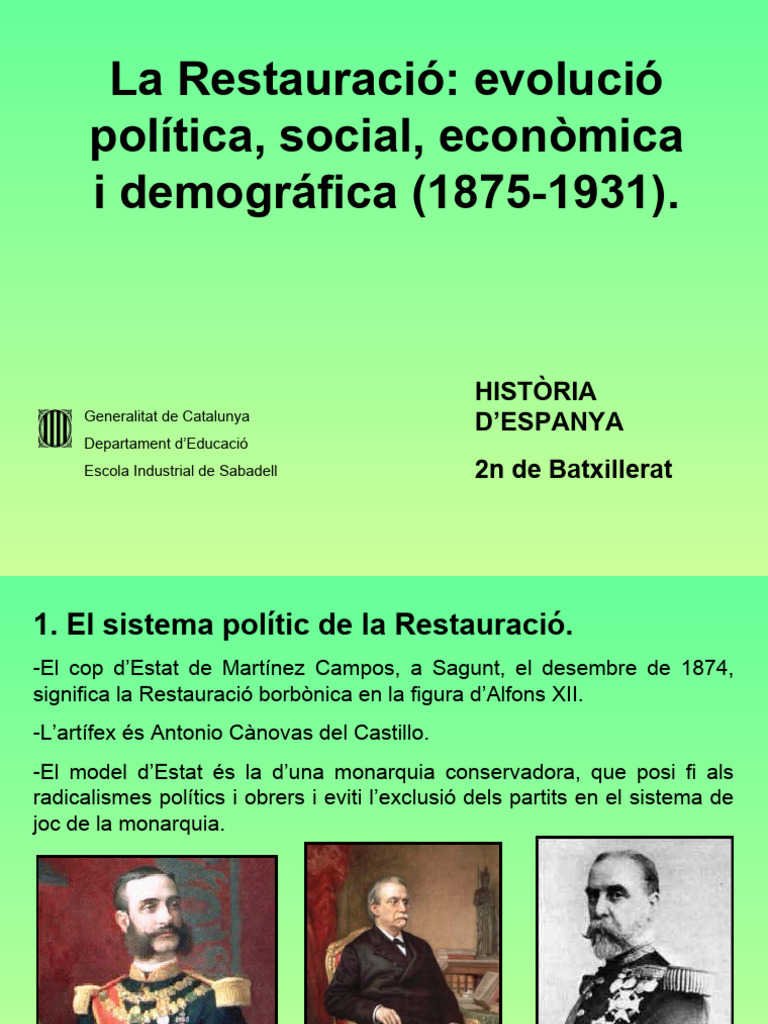 Unitat 4-La Restauració (1875-1931) | PDF