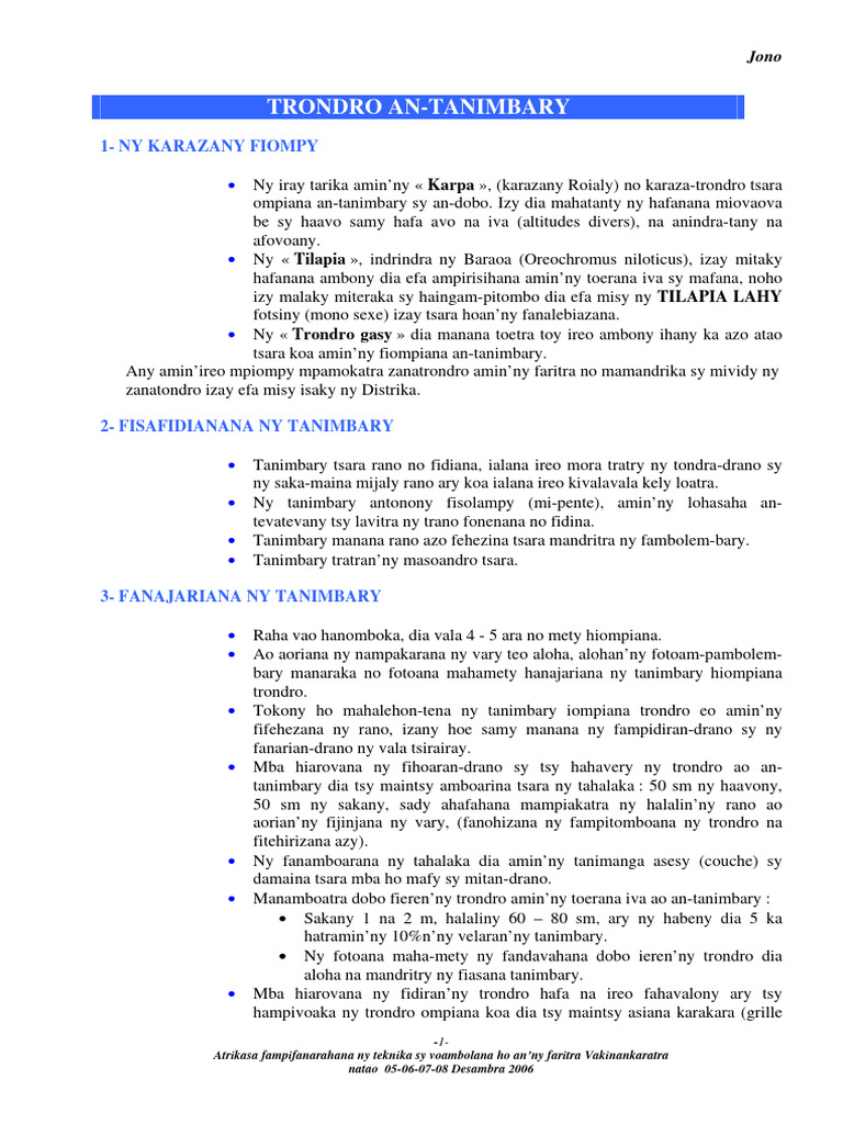 Fiompiana - Trondro Tanimbary | PDF