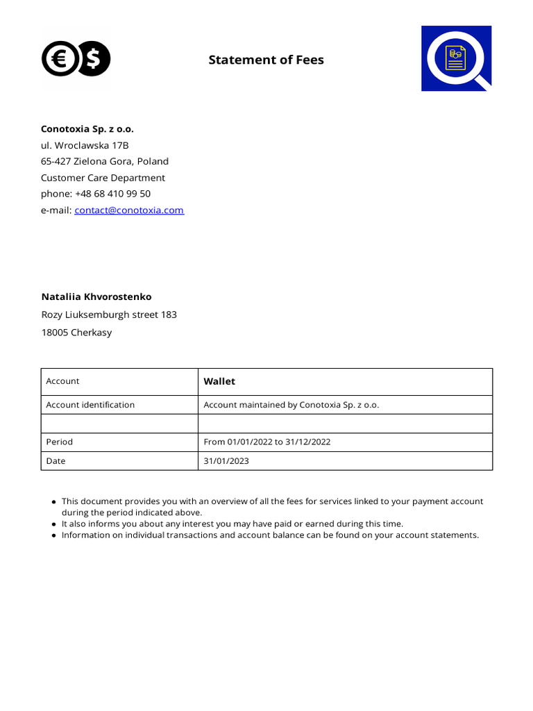 Fees Statement 20220101 20221231 | PDF | Fee | Interest
