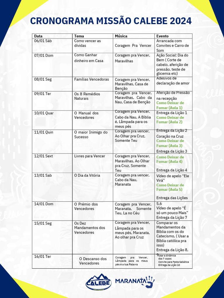 Cronograma Plano A - Missão Calebe 2024 - 20231224 - 065157 - 0000 | PDF