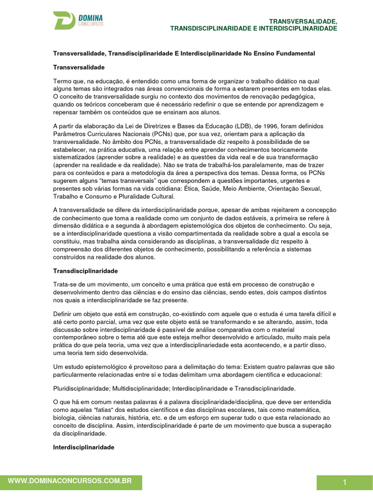 10 Transversalidade, Transdisciplinaridade e Interdisciplinaridade ...