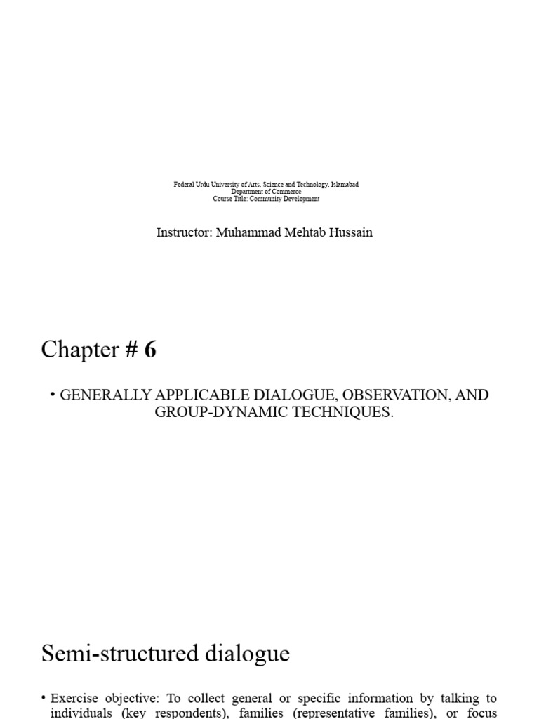 Generally Applicable Dialouge, Observation, and Group-Dynamic Techniques | PDF | Methodology ...
