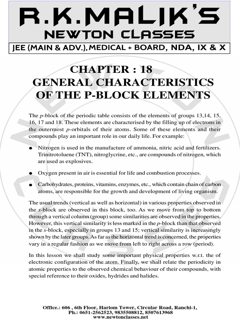 General Characteristics of The P-Block Elements | PDF | Periodic Table ...