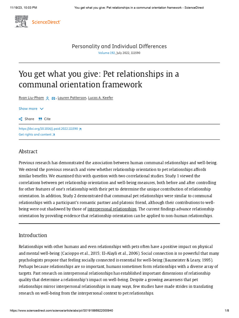 You Get What You Give - Pet Relationships in A Communal Orientation ...