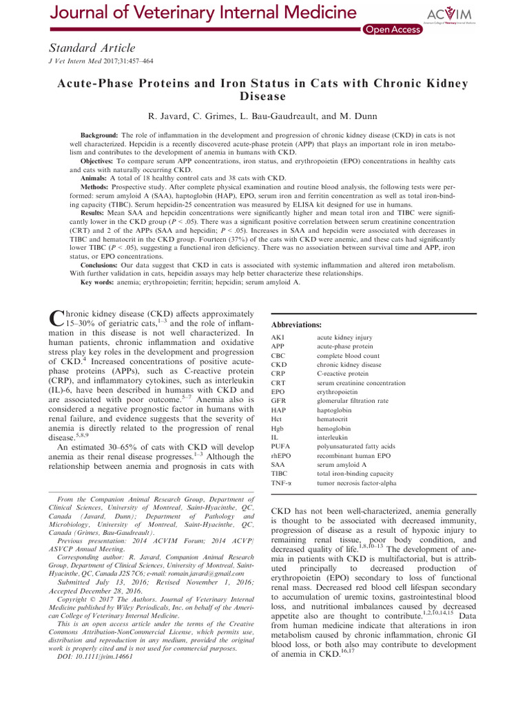 Veterinary Internal Medicne - 2017 - Javard - Acute Phase Proteins and ...