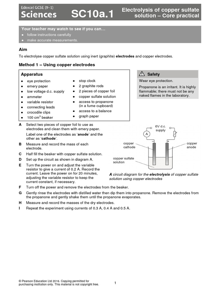 Electrolysis of Copper Sulfate | PDF | Electrode | Anode