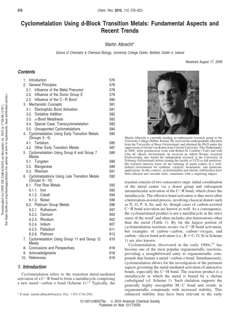 Cyclometalation Using D-Block Transition Metals Fundamental Aspects and ...