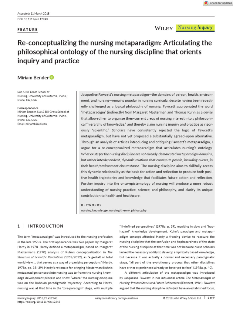 Reconceptualizing The Nursing Metaparadigm | PDF | Paradigm | Concept