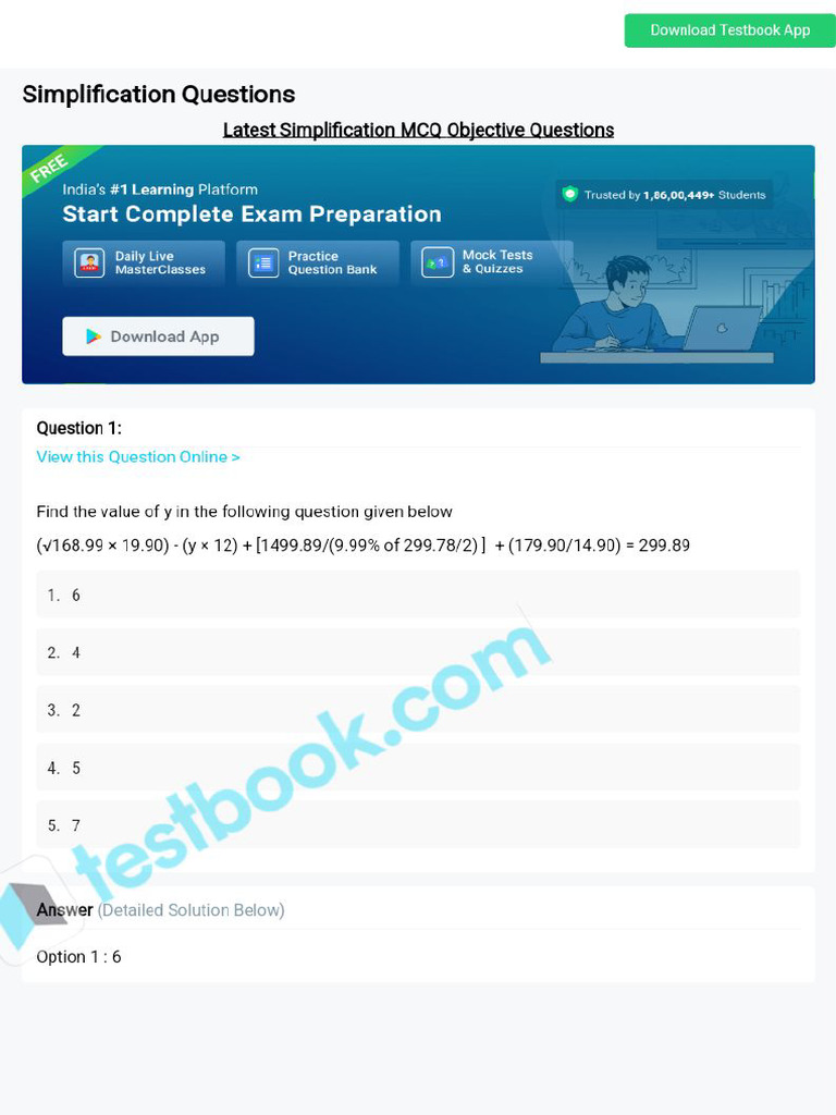 MCQ On Simplification 5eea6a1039140f30f369e808 | PDF