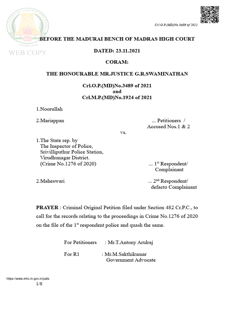 Noorullah V Inspector of Police | PDF | Proximate Cause | Murder