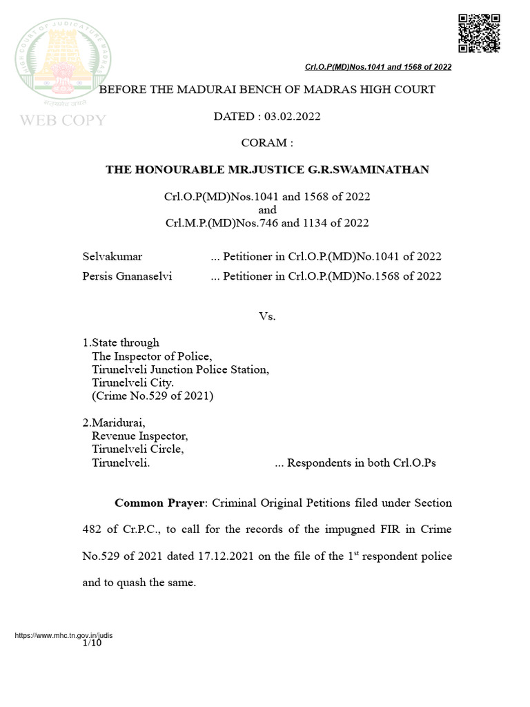 Selva Kumar V Inspector of Police | PDF | Murder | Negligence