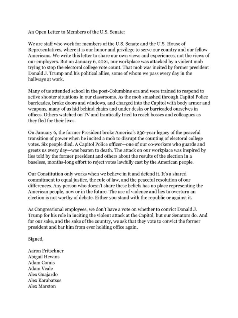 Congressional Aides Open Letter 2021 | PDF | Government | Social ...