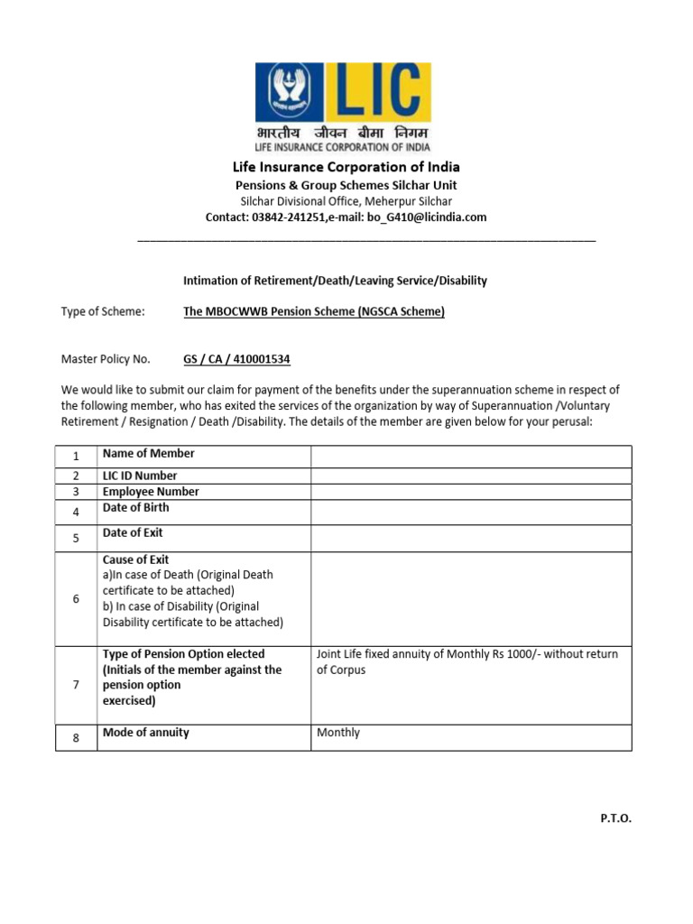 Pages 103 Pension Claim Form Lic | PDF | Pension | Welfare
